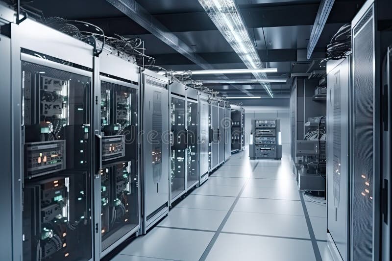 Data Center with Robotic Systems Transporting and Sorting Data Stock ...