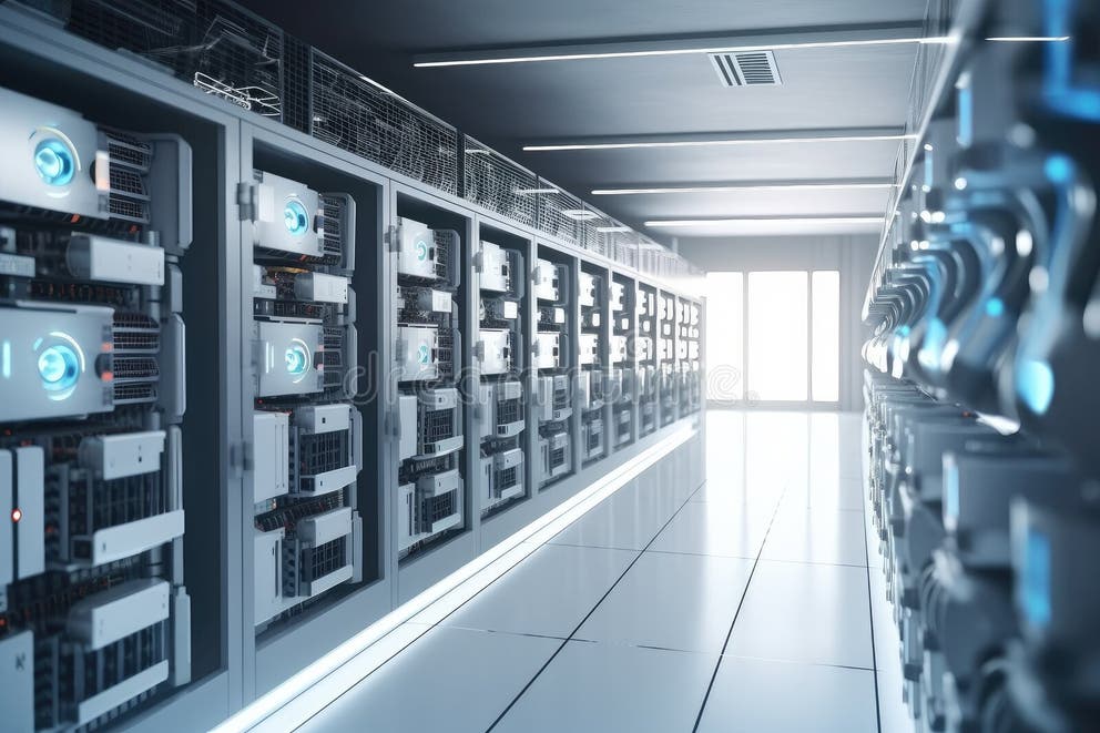 Data Center with Robotic Systems Transporting and Sorting Data Stock Illustration - Illustration ...