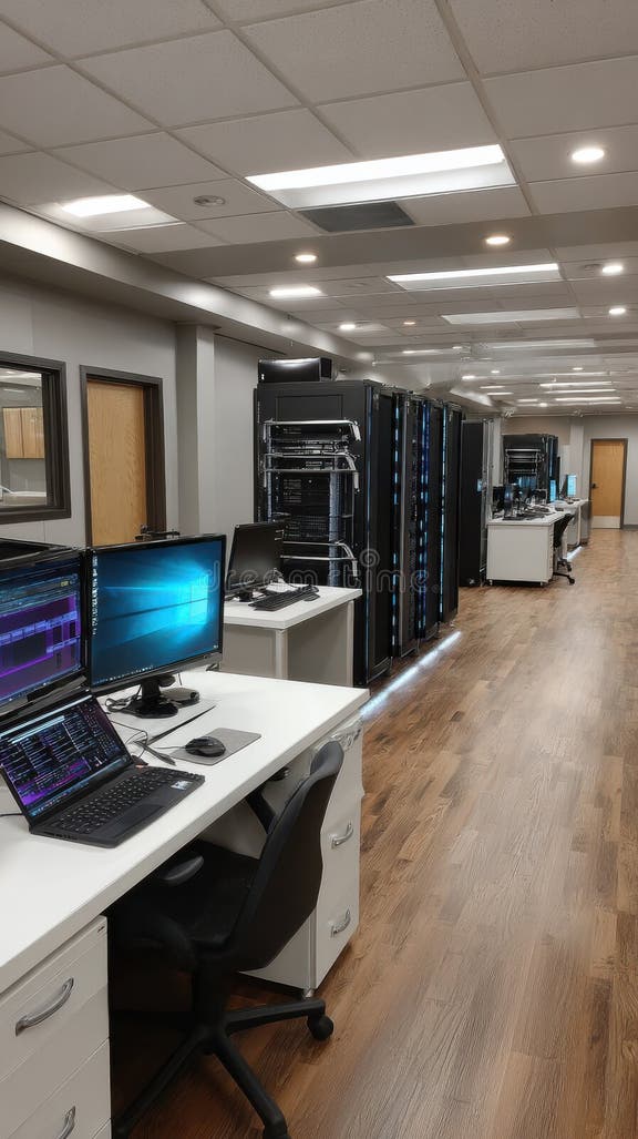 Data Center Room with Computer Servers and Workstations for it ...