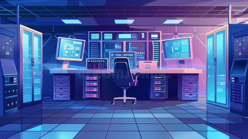 The Data Center Room is Designed with Server Hardware, a Chair, a Desk ...