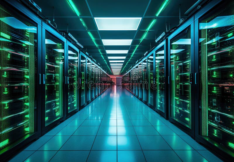Data Center the Room is Filled with Rows of Servers - Modern Technology ...