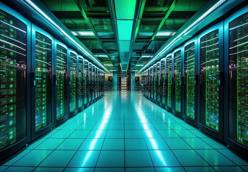 Data Center the Room is Filled with Rows of Servers - Modern Technology ...