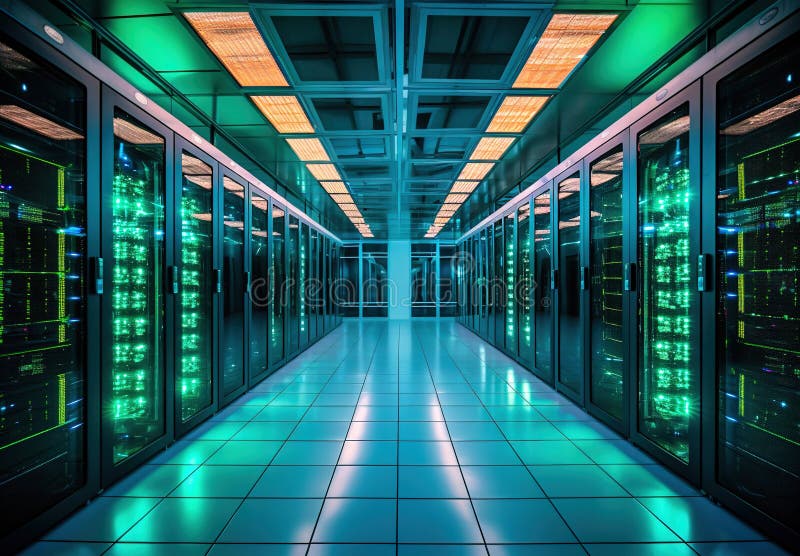 Data Center the Room is Filled with Rows of Servers - Modern Technology ...