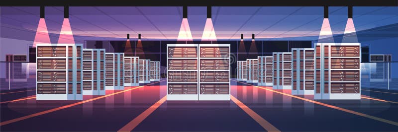 Data Center Room Interior Hosting Server Computer Information Database Synchronize Technology
