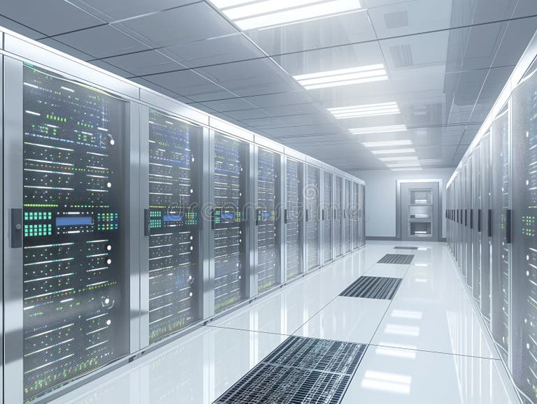Data Center Room with Multiple Servers, Storage Cabinets and Network ...