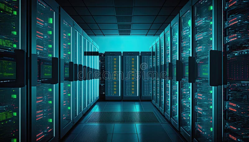 Data Center Room Server in Green Tone Stock Image - Image of interior ...