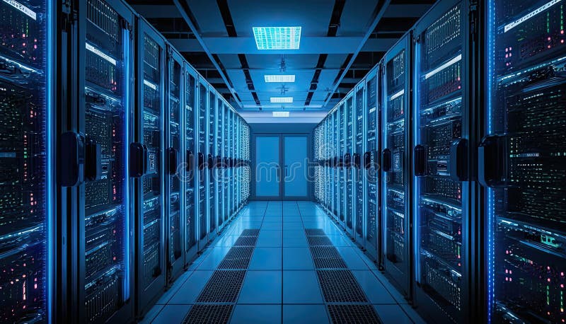 Data Center Room Server in Blue Tone Stock Image - Image of datacenter ...
