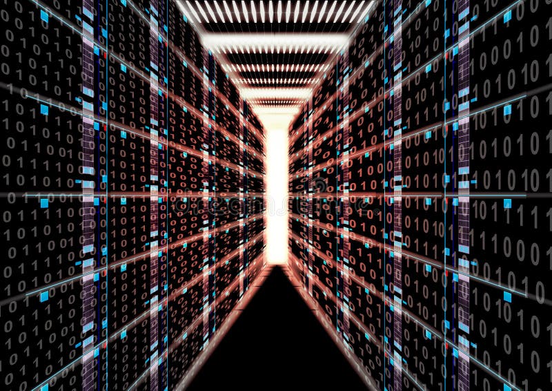 Data Center Room, Servers, Glowing Lights of Information Transfer ...
