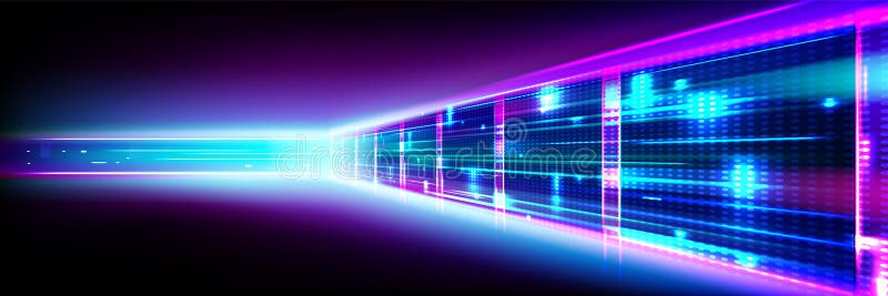 Data Center Room Tunnel with Neon Light Glow. Stock Photo - Image of ...
