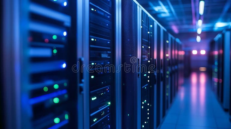 Data Center with Rows of Server Racks. it Equipment. Cloud Computing ...