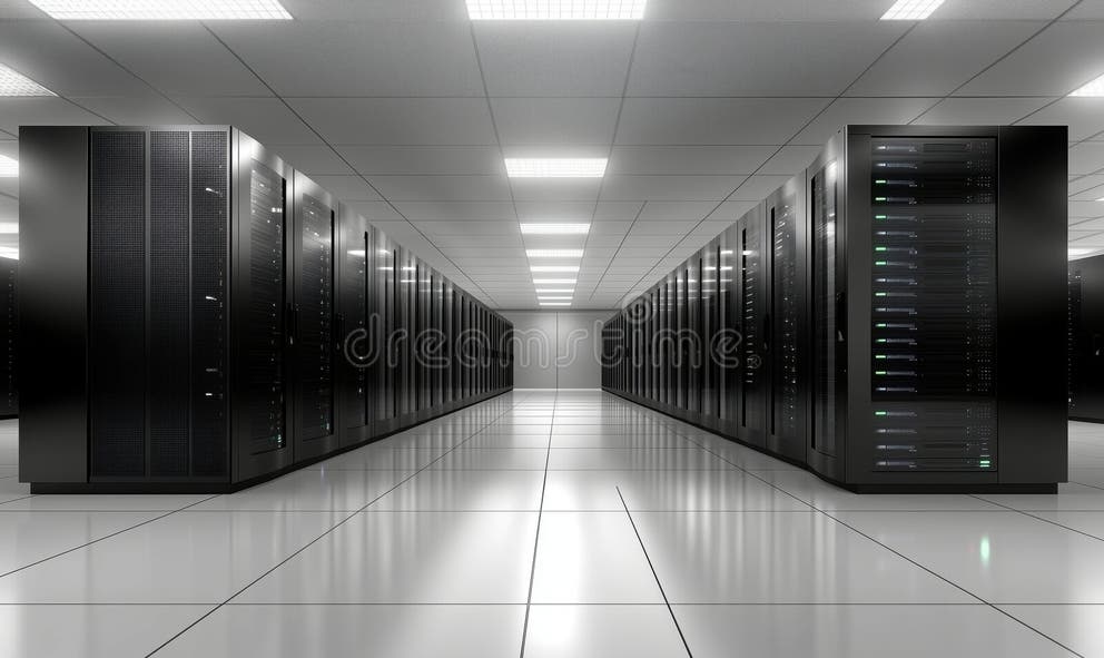 Data Center with Rows of Server Racks, Modern Technology Infrastructure ...