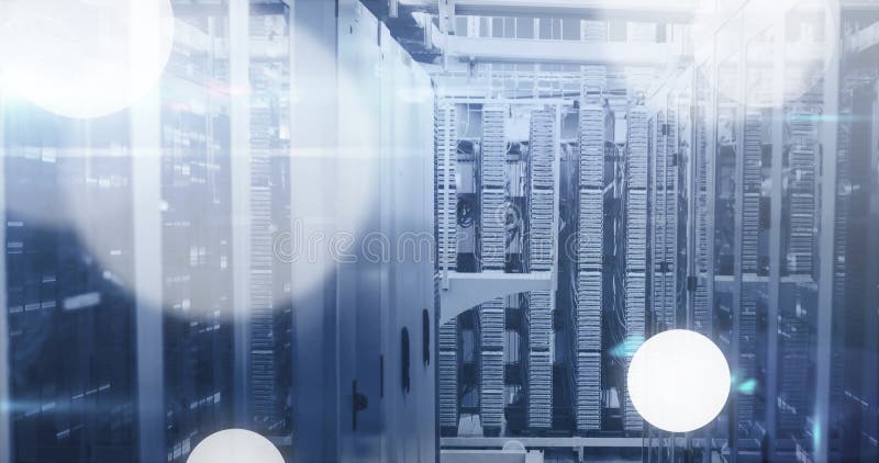 In Data Center, Rows of Servers with Abstract Animation Light Effects ...