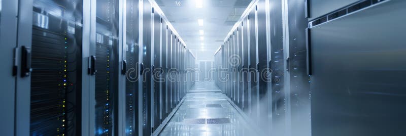 A Data Center with Rows of Servers Being Cooled by Sophisticated ...