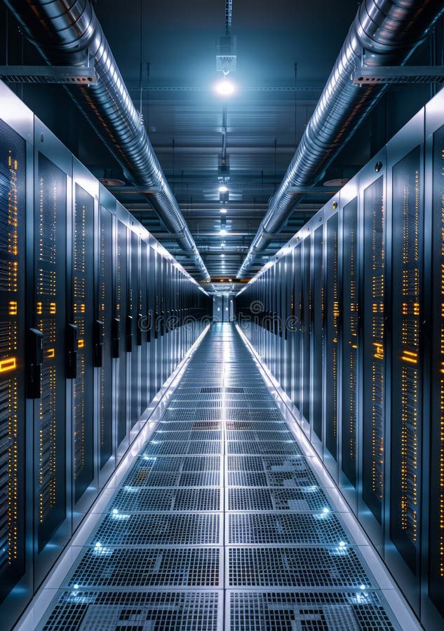 A Data Center with Rows of Servers Being Cooled by Sophisticated ...