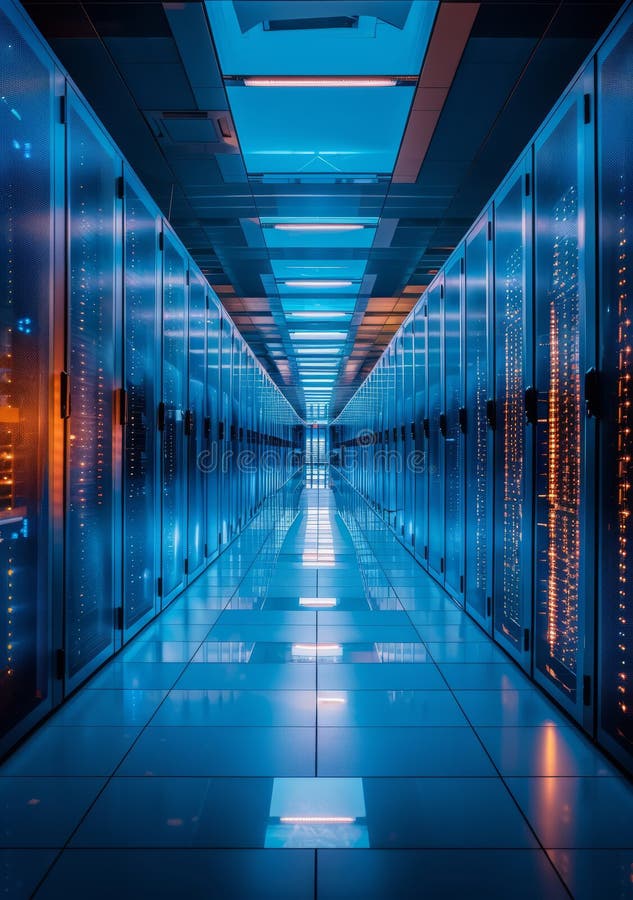 A Data Center with Rows of Servers Being Cooled by Sophisticated ...