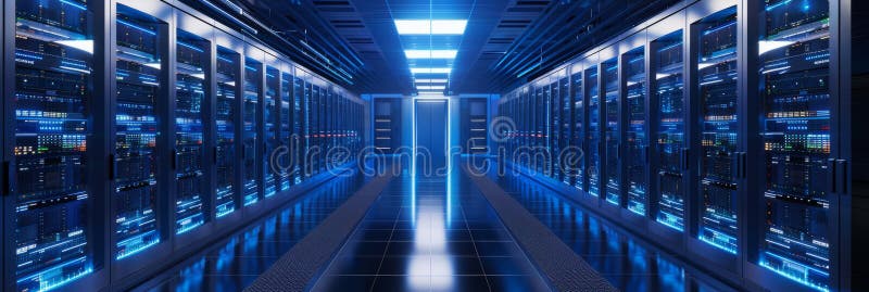 A Data Center with Rows of Servers Being Cooled by Sophisticated ...