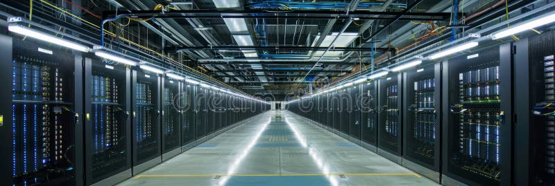 A Data Center with Rows of Servers Being Cooled by Sophisticated ...
