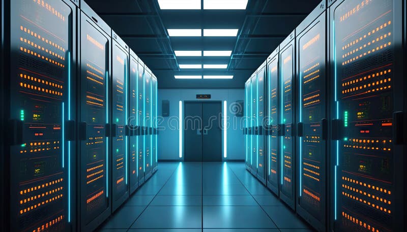 Data Center with Rows of Servers. Big Data Storage Room with Many ...