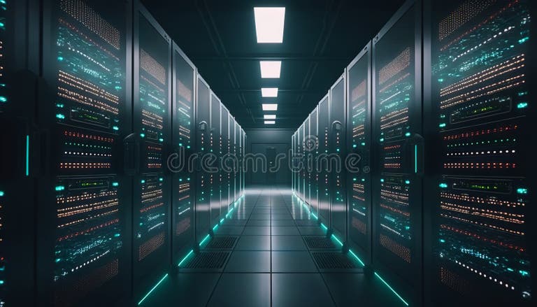 Data Center with Rows of Servers. Big Data Storage Room with Many ...