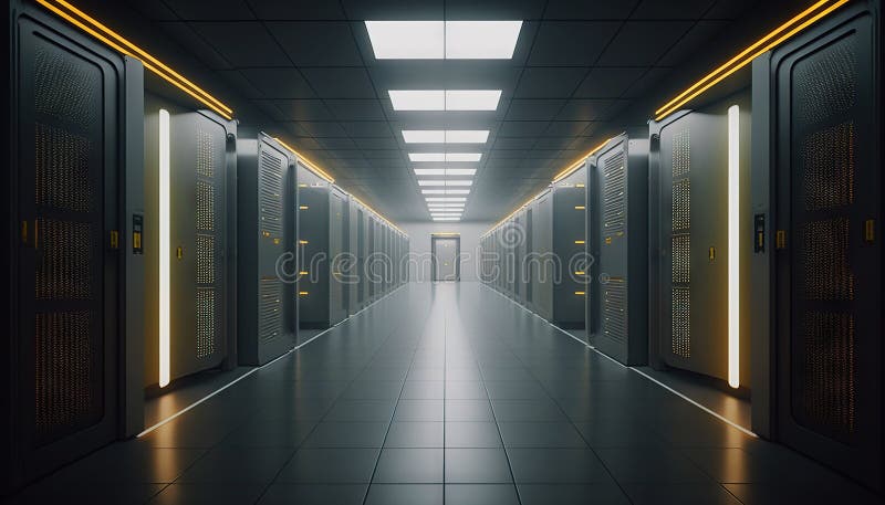 Data Center with Rows of Servers. Big Data Storage Room with Many ...