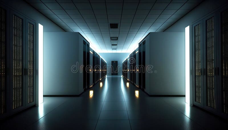 Data Center with Rows of Servers. Big Data Storage Room with Many ...