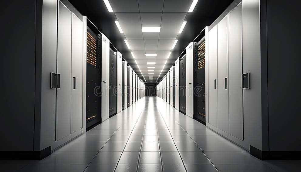 Data Center with Rows of Servers. Big Data Storage Room with Many ...