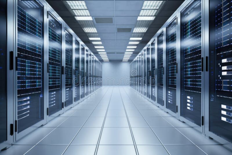 Data Center with Rows of Servers, Each in Its Own Cabinet Stock Image ...