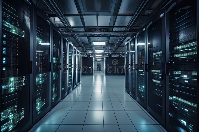 Data Center with Rows of Servers, Each Running Different Programs and ...