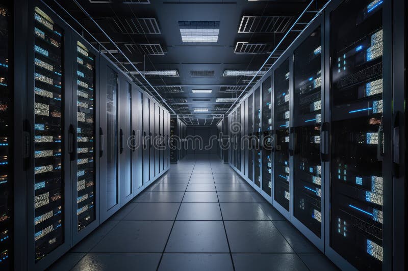 Data Center with Rows of Servers, Each Running Different Programs and ...