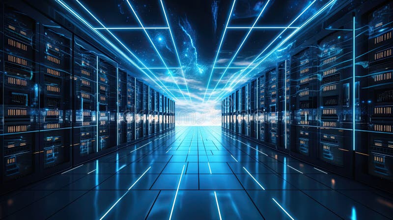 A Data Center, with Rows of Servers and Network Infrastructure ...