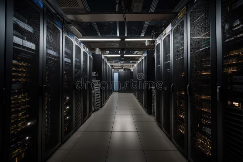 Data Center, with Rows of Servers and Racks of Equipment Visible Stock ...