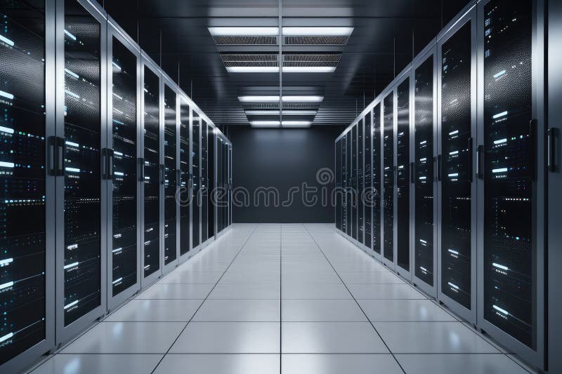 Data Center, with Rows of Servers and Storage Devices Visible Stock ...
