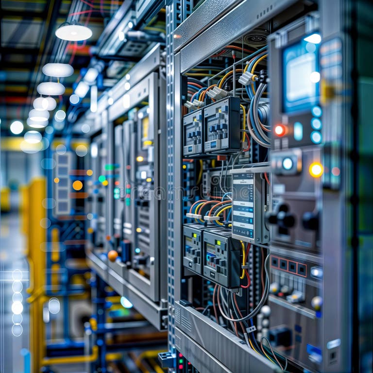 Array of Monitoring Devices in Data Center Control Panel, Generative Ai Stock Illustration ...