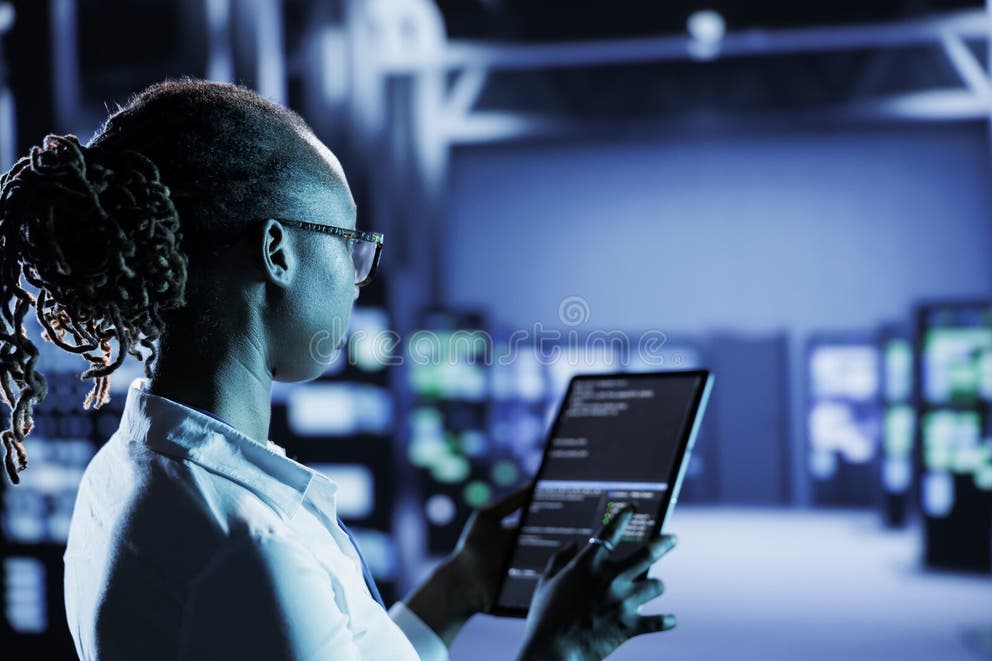 Data Center Scientist Codes on Tablet Stock Photo - Image of ...