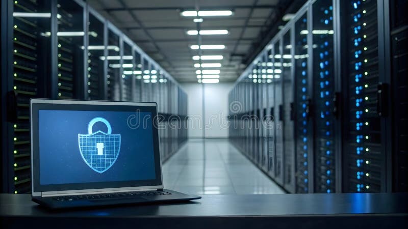 Data Center Security Laptop Shield Cyber Protection Stock Illustration ...