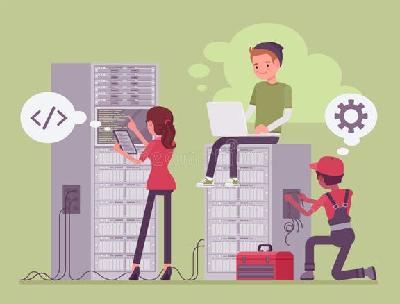 Data Center Server Cloud Support Crew, System Administrators at Work Stock Vector - Illustration ...