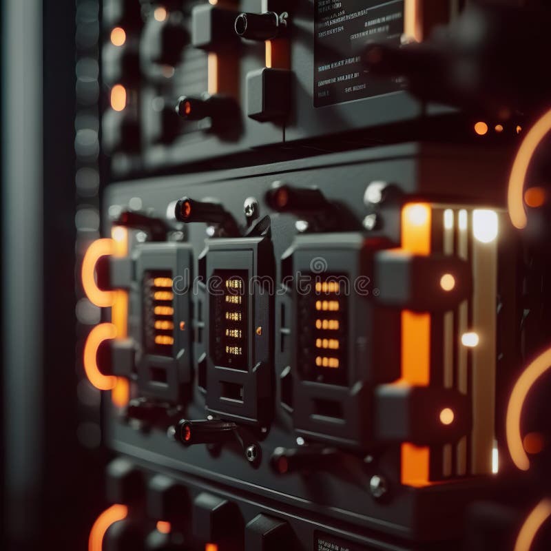 Data Center Server Equipment with Flickering Light Indicators, Close Up ...
