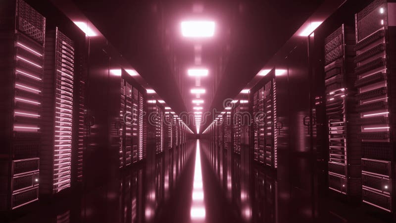 Data Center with the Server Equipment Red Light Turns on. 3d Rendering ...