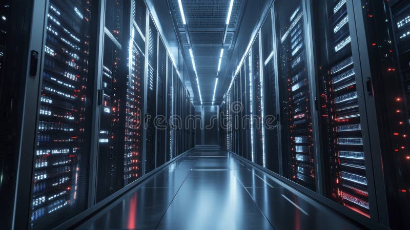 Data Center Server Hallway Blue and Red Illuminated Server Racks Stock ...