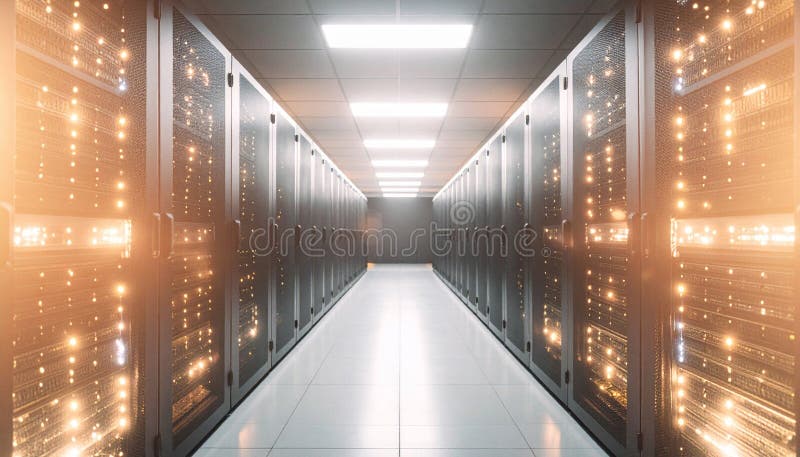 Data Center Server Lights in a Corridor. Generated Image Stock Photo ...