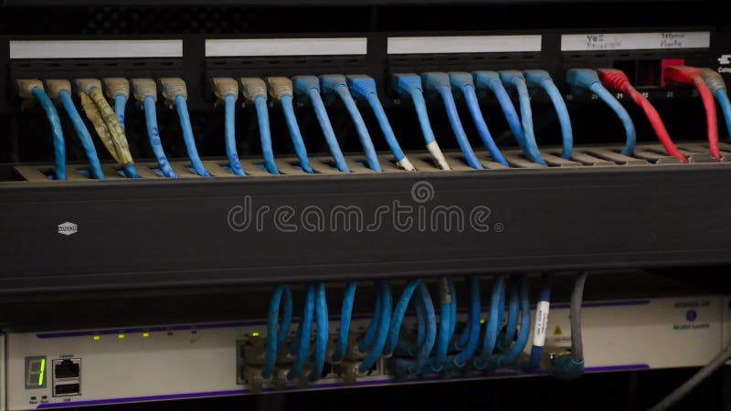 Data Center Server Rack with Flashing Lights and Network Cables ...