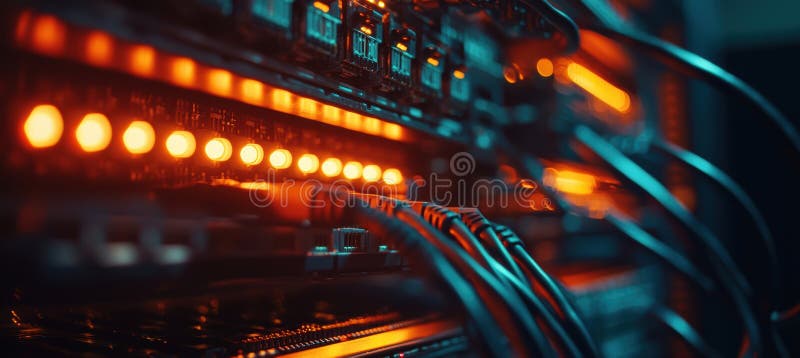 Data Center Server Rack Flashing Lights Organized Cables Technology ...