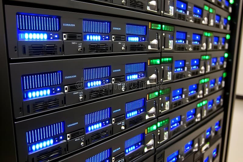 Data Center Server Rack, Glowing Lights, Technology, Background Blurred ...