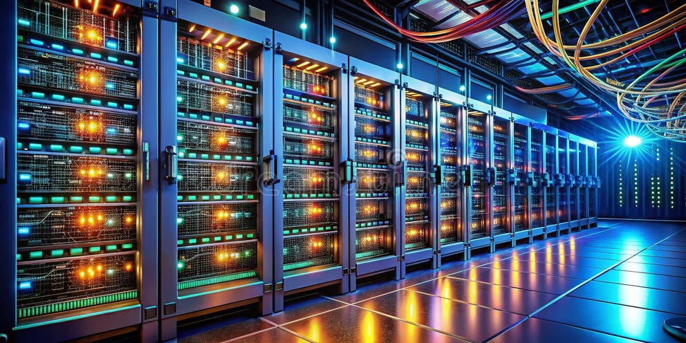 Data Center Server Rack HighSpeed Internet Connection Powerful Servers ...