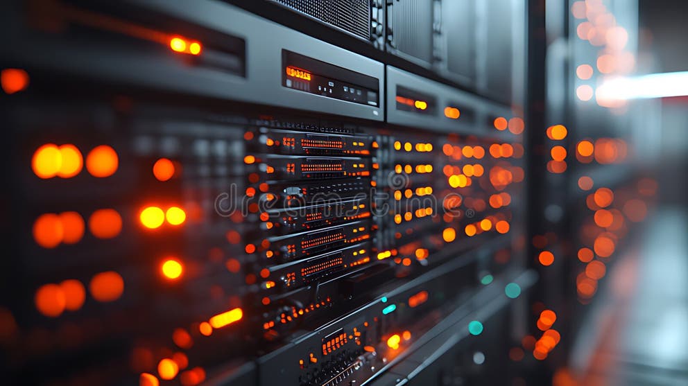 Data Center Server Rack Lights Illuminate, Network Operations ...