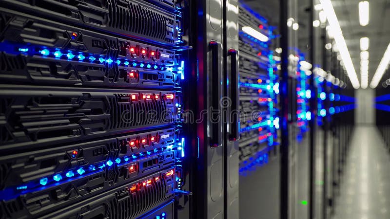 Data Center Server Racks with Blue and Red LED Lights Stock Video ...