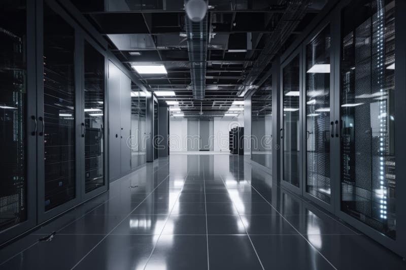 Data Center, with Server Racks and Cables Visible, in Modern Office ...