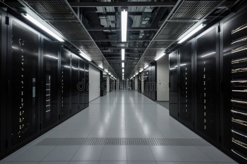 Data Center, with Server Racks and Cables Visible, in Modern Office ...