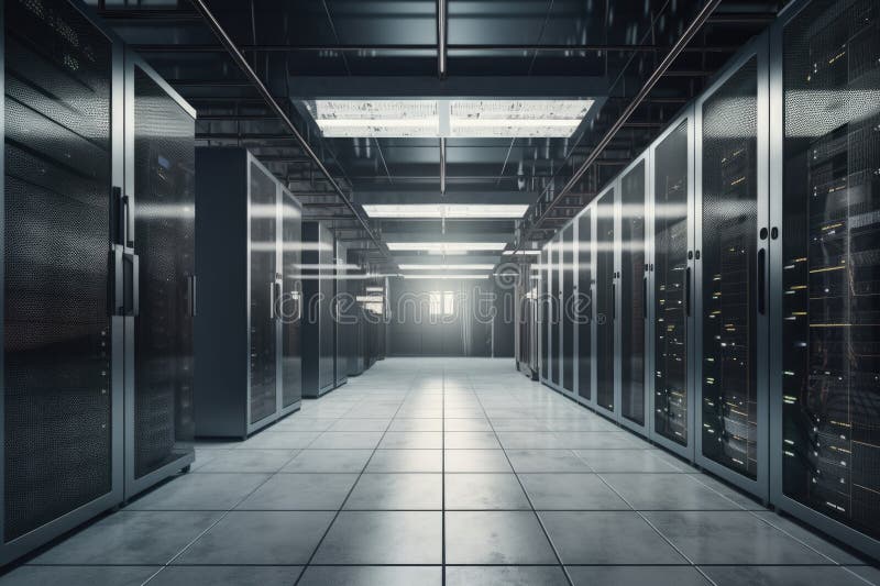 Data Center, with Server Racks and Cables Visible, in Modern Office ...