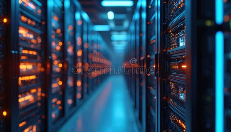 Data Center with Server Racks, Communication Equipment, Electric ...